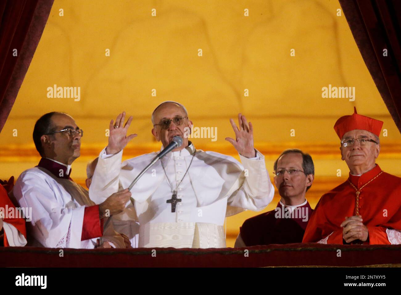 Pope Francis on the central balcony of St. Peter's Basilica at the ...