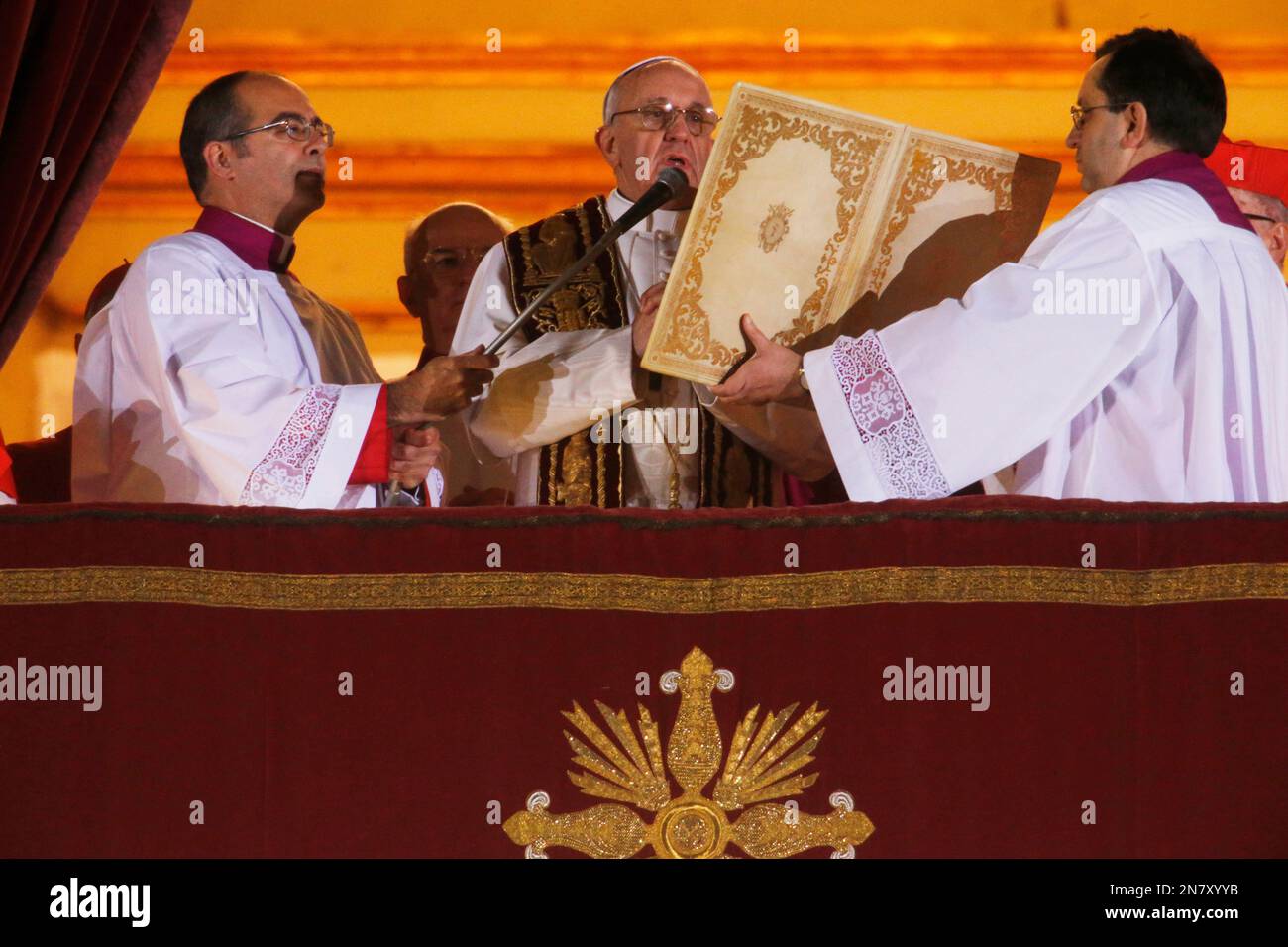 Pope Francis on the central balcony of St. Peter's Basilica at the ...