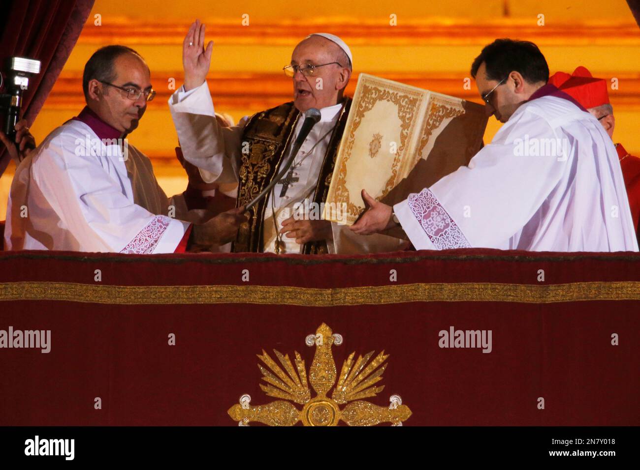 Pope Francis on the central balcony of St. Peter's Basilica at the ...