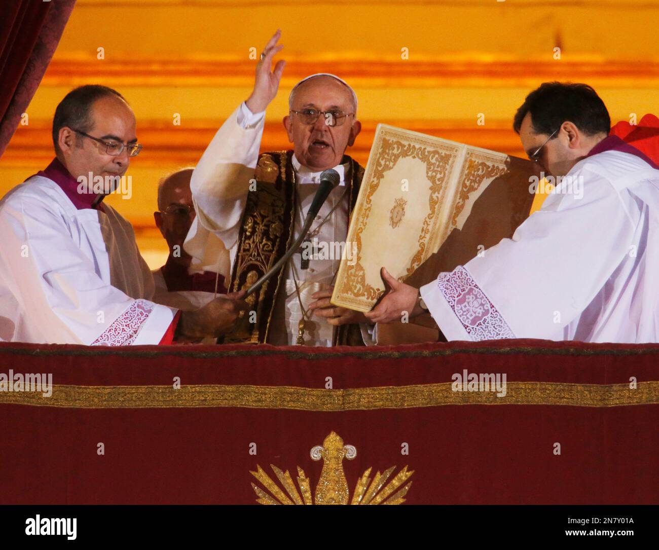 Pope Francis on the central balcony of St. Peter's Basilica at the ...