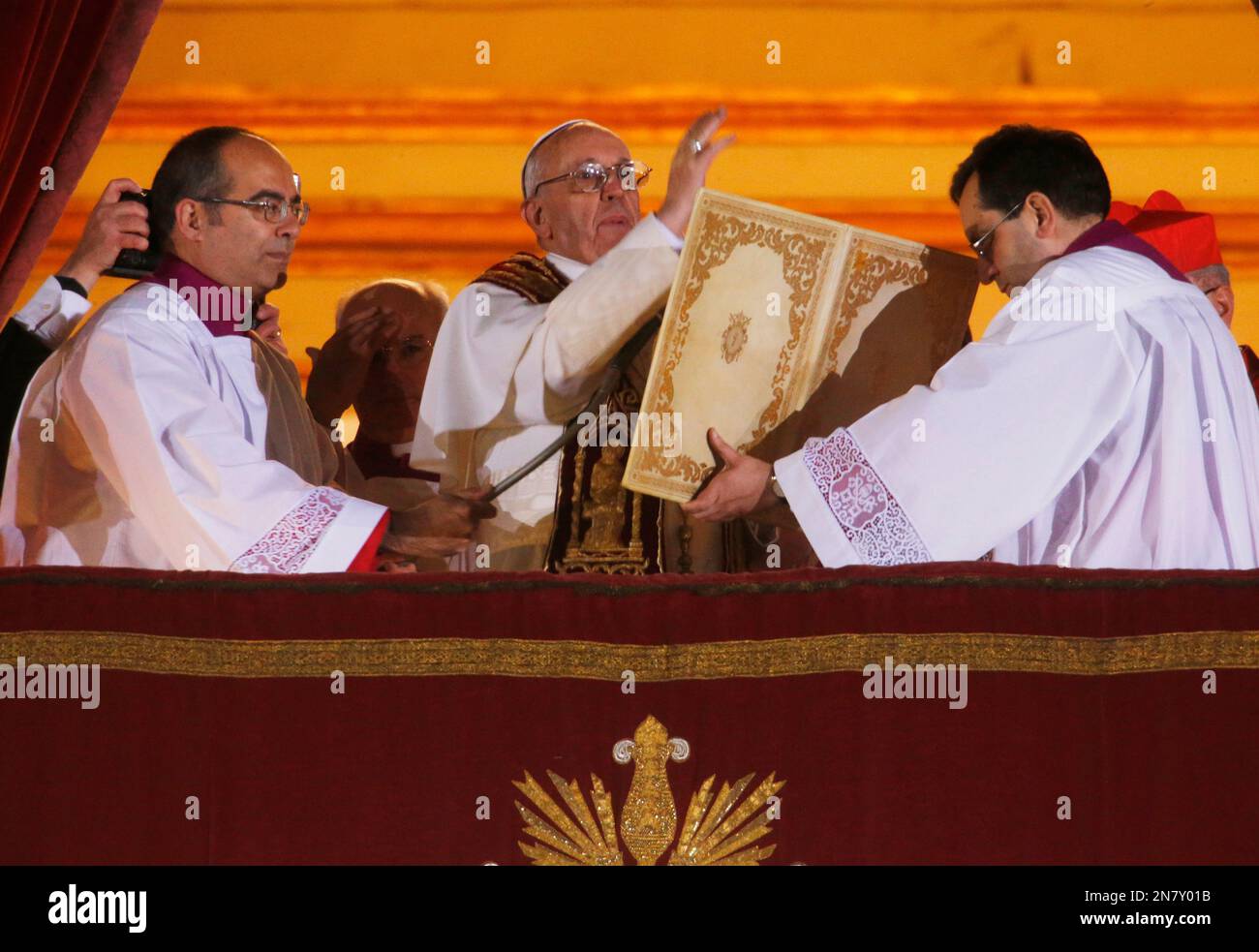 Pope Francis on the central balcony of St. Peter's Basilica at the ...