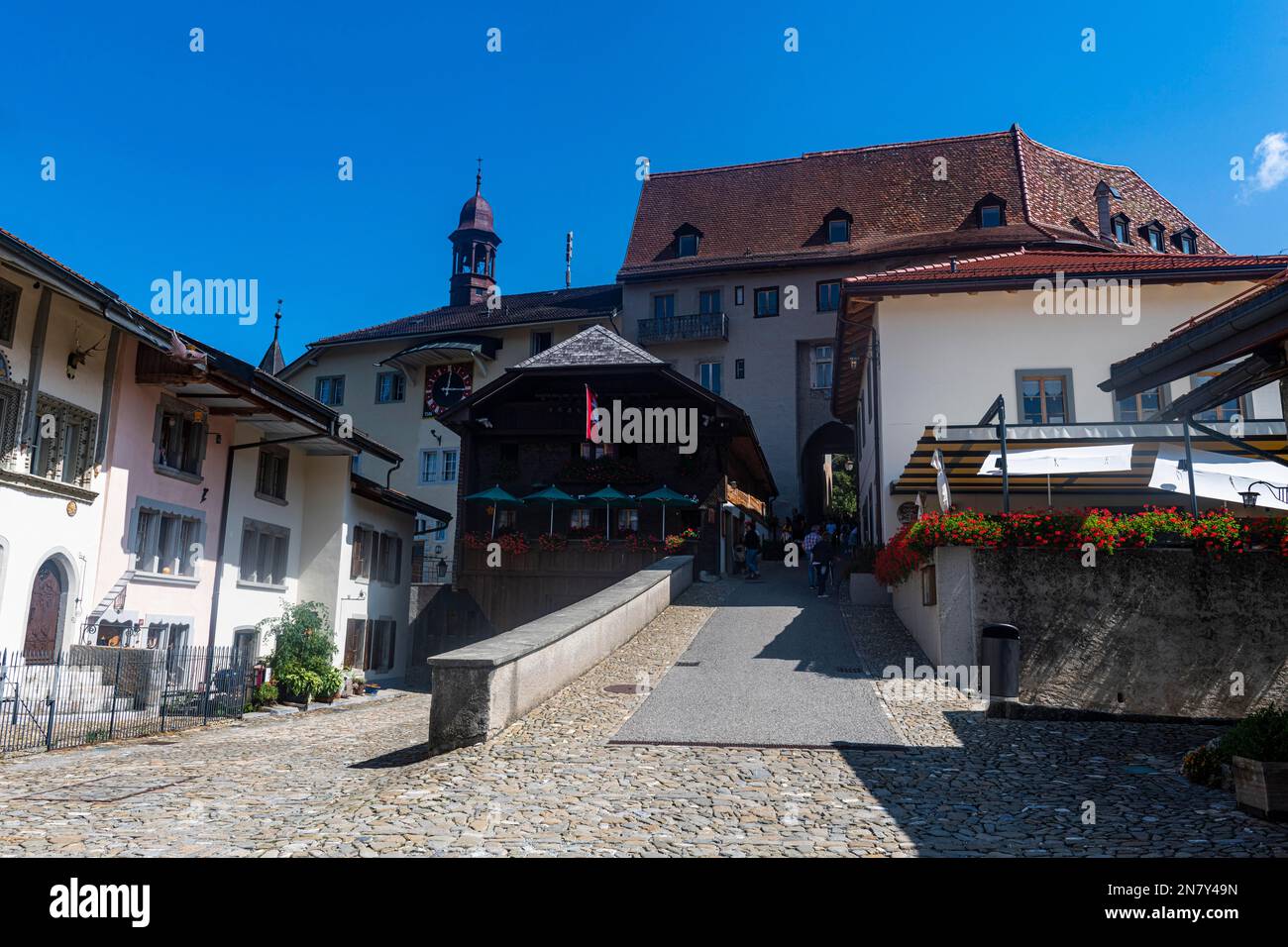 Medieval town in the Gruyere castle, Fribourg, Switzerland Stock Photo ...