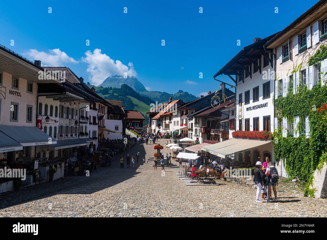 Medieval town in the Gruyere castle, Fribourg, Switzerland Stock Photo ...