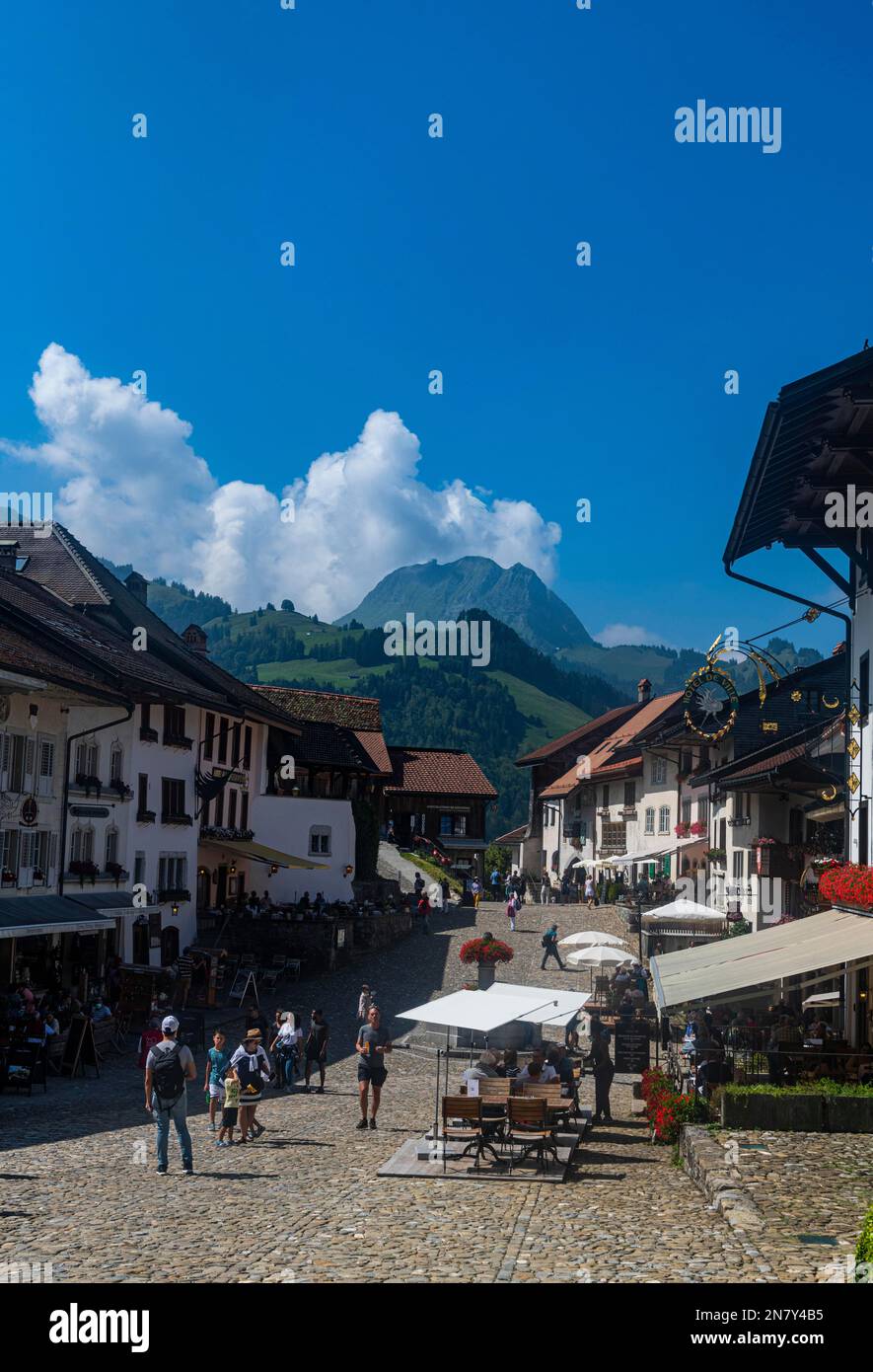 Medieval town in the Gruyere castle, Fribourg, Switzerland Stock Photo ...