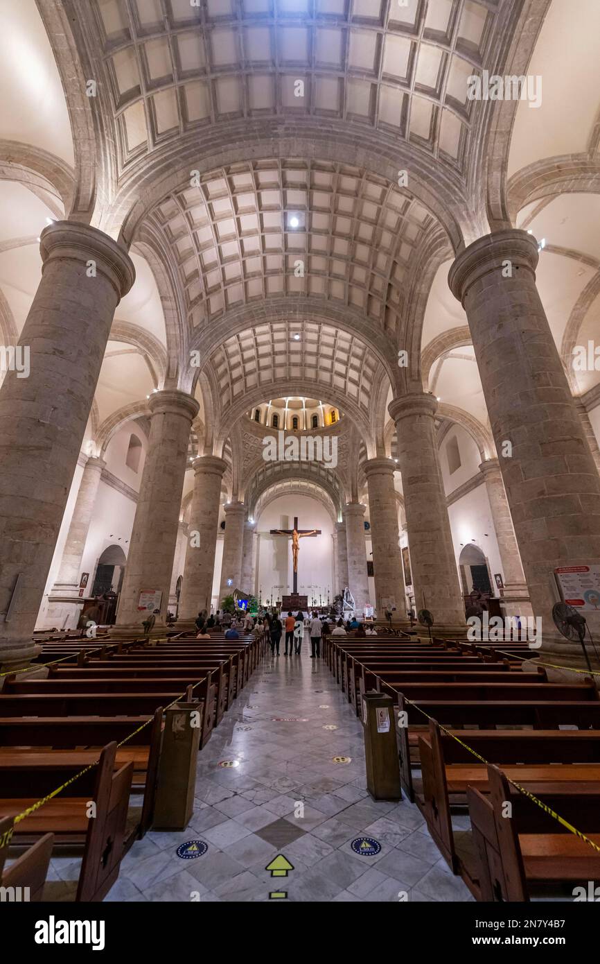 Interior Merida cathedral at night, Merida, Yucatan, Mexico Stock Photo ...