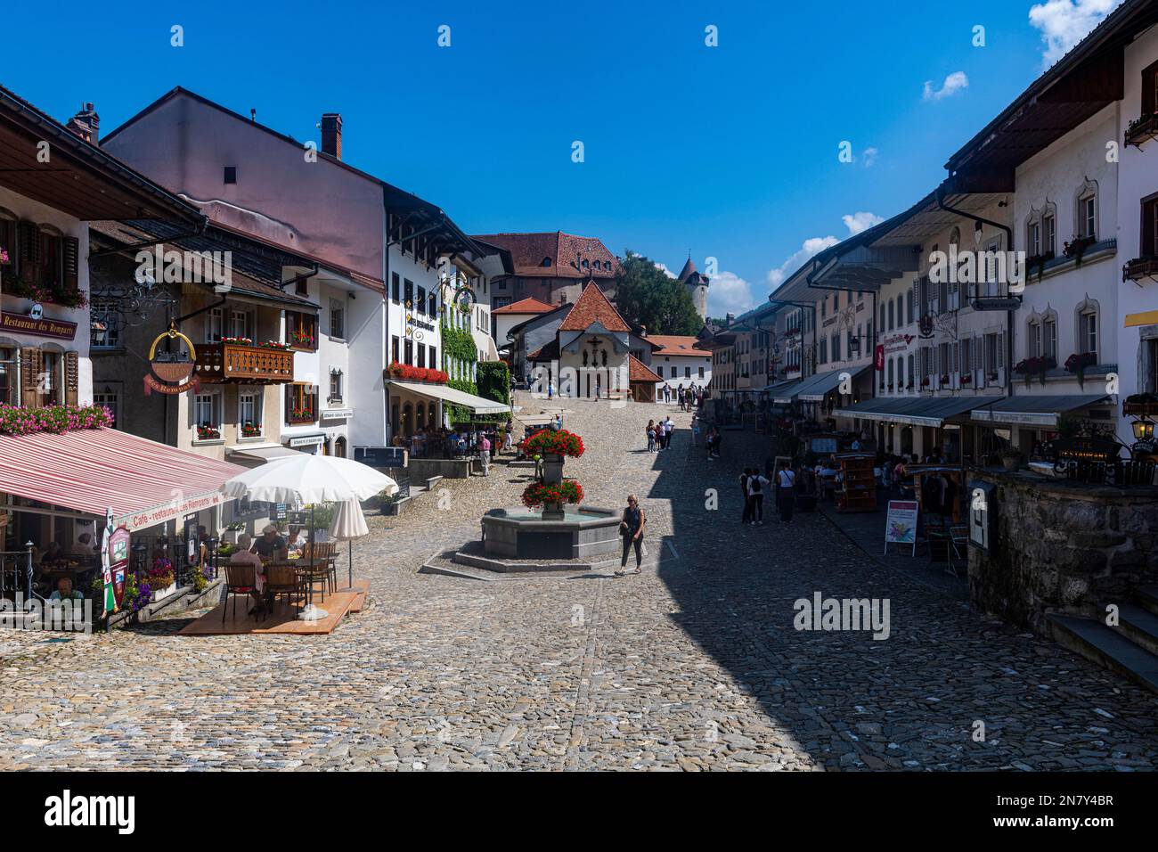 Medieval town in the Gruyere castle, Fribourg, Switzerland Stock Photo ...