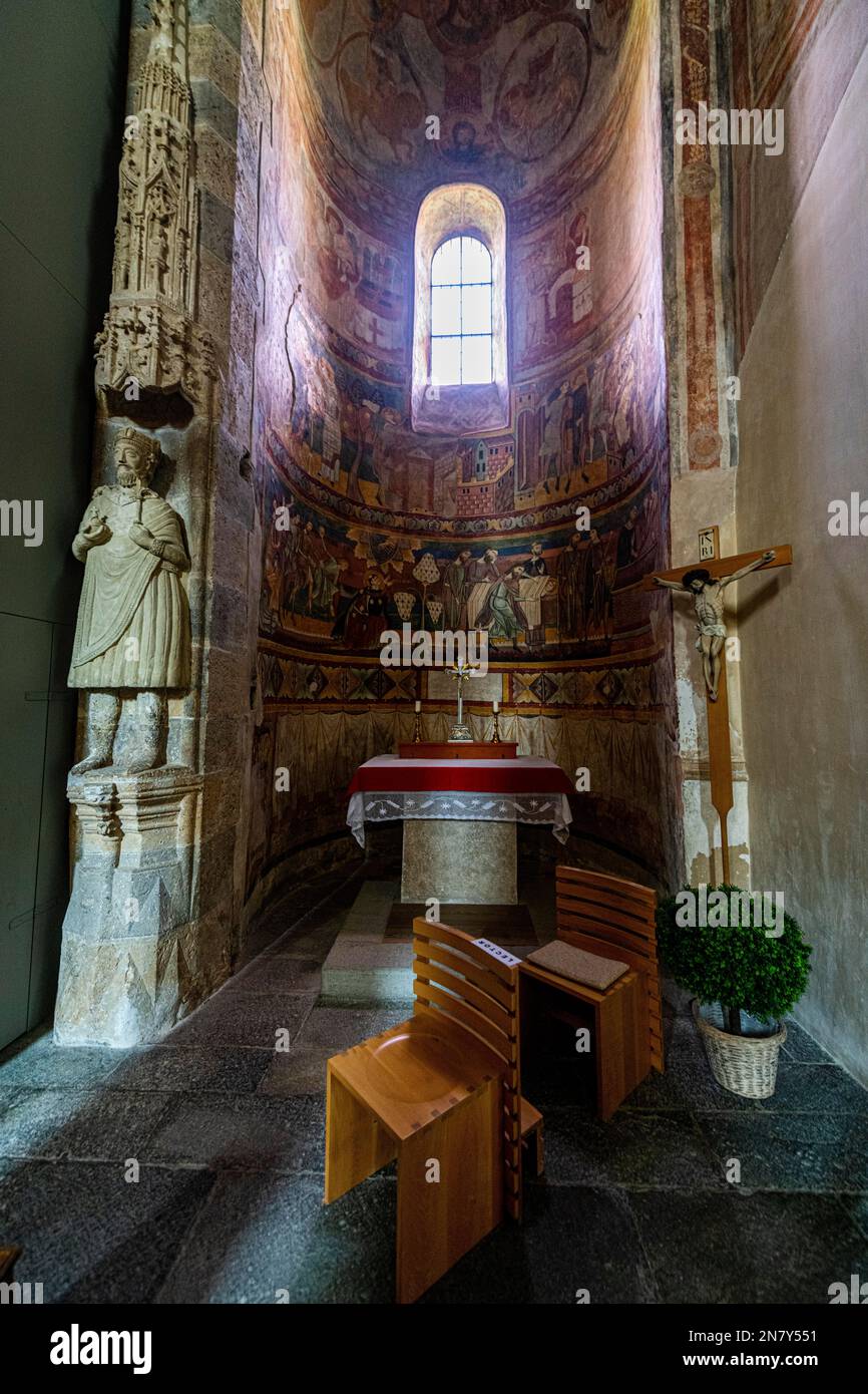 Interior of the Benedictine Convent of St. John in Mustair on the Swiss ...