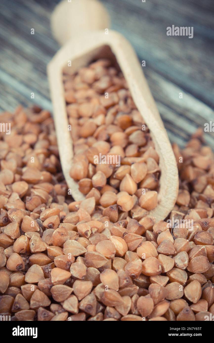 Heap of buckwheat containing natural vitamins and dietary fiber ...