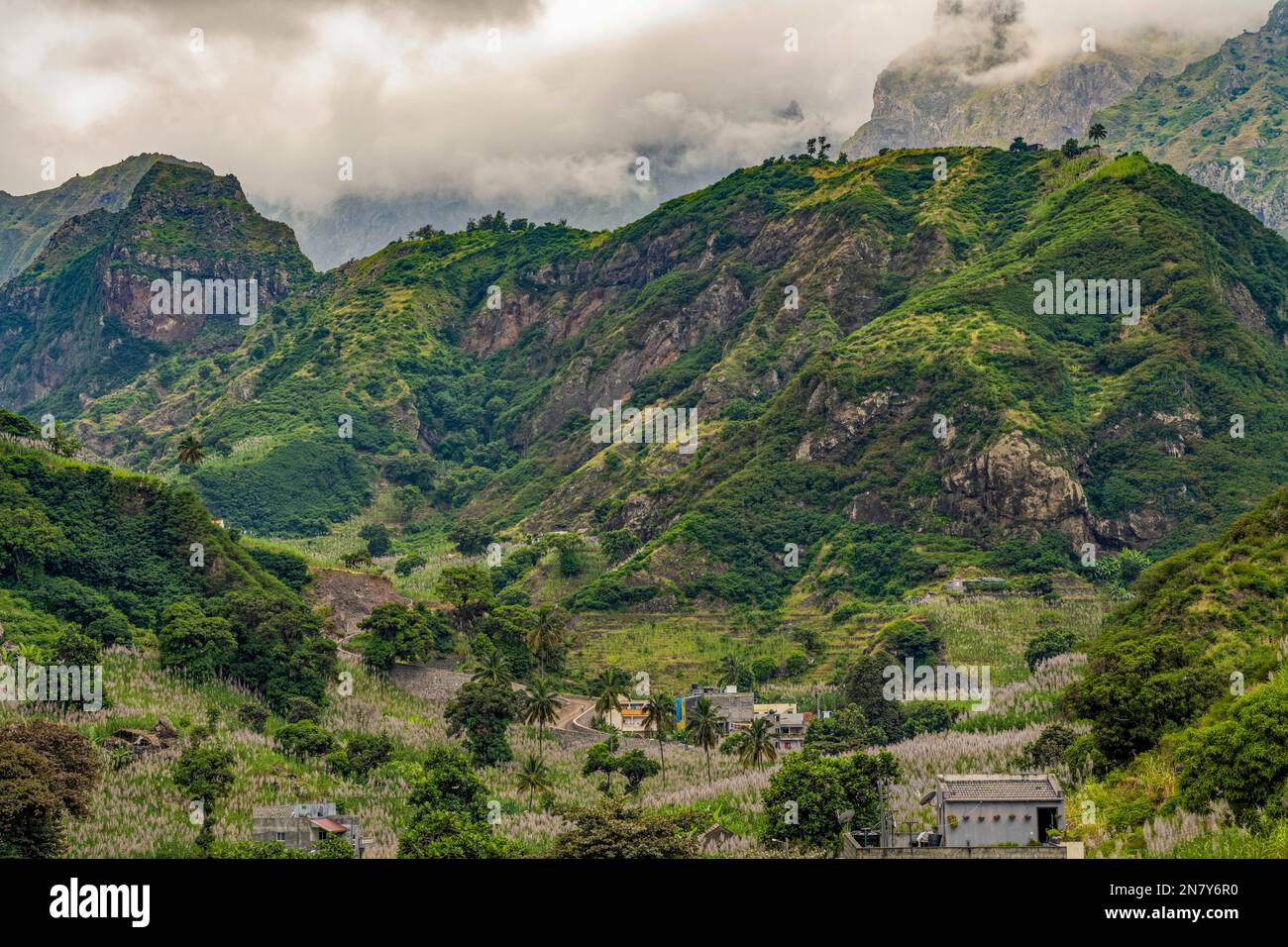 Mountain Landscape with Buildings Santo Antao Island Cape Verde Stock ...