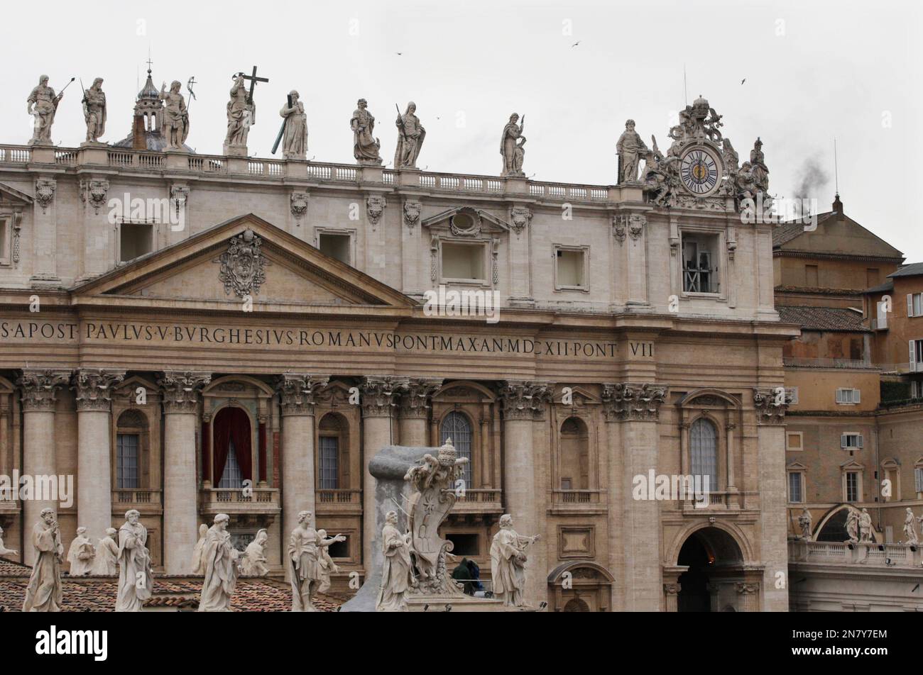Black smoke emerges from the chimney on the Sistine Chapel as cardinals ...