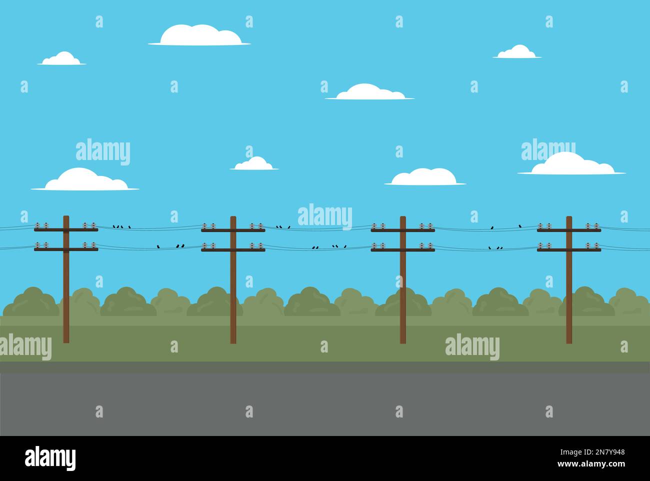 wooden pole with high voltage wires on sky background vector ...
