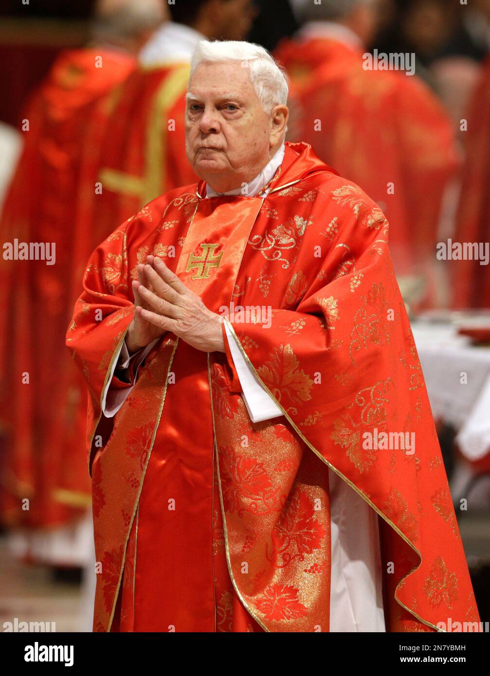 US Cardinal Bernard Law attends a Mass for the election of a new pope ...