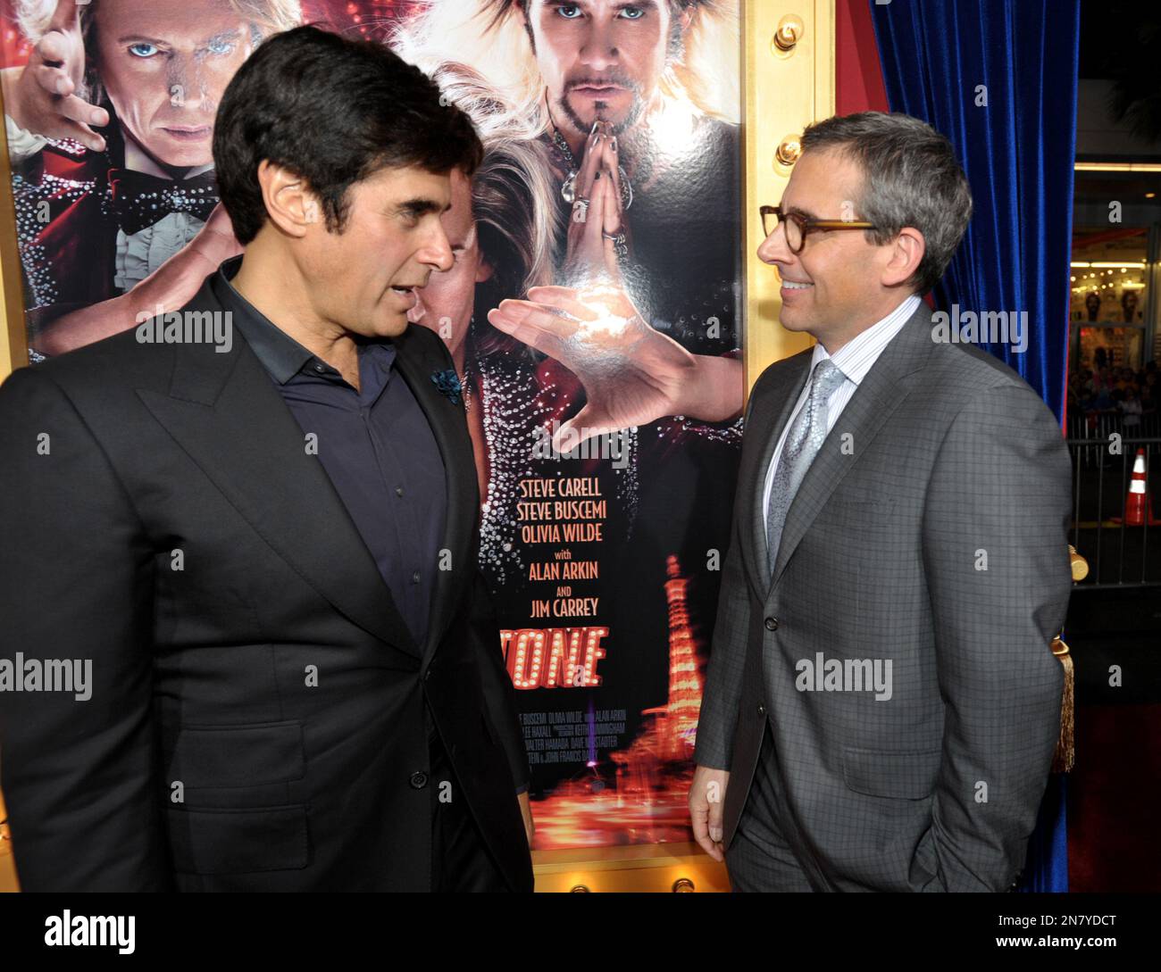 Illusionist David Copperfield, left, and actor Steve Carell arrive at ...