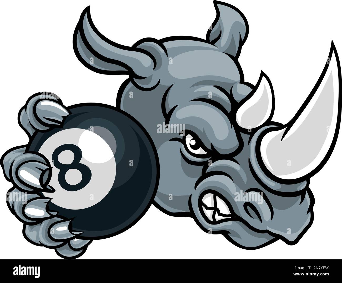 Rhino Angry Pool 8 Ball Billiards Mascot Cartoon Stock Vector Image ...