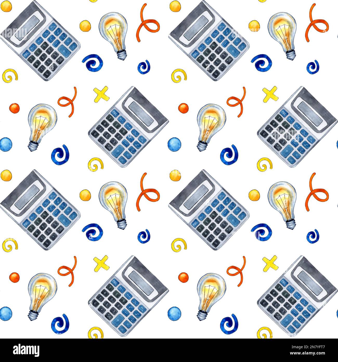 Watercolor pattern light bulb and gray calculator for calculating ...