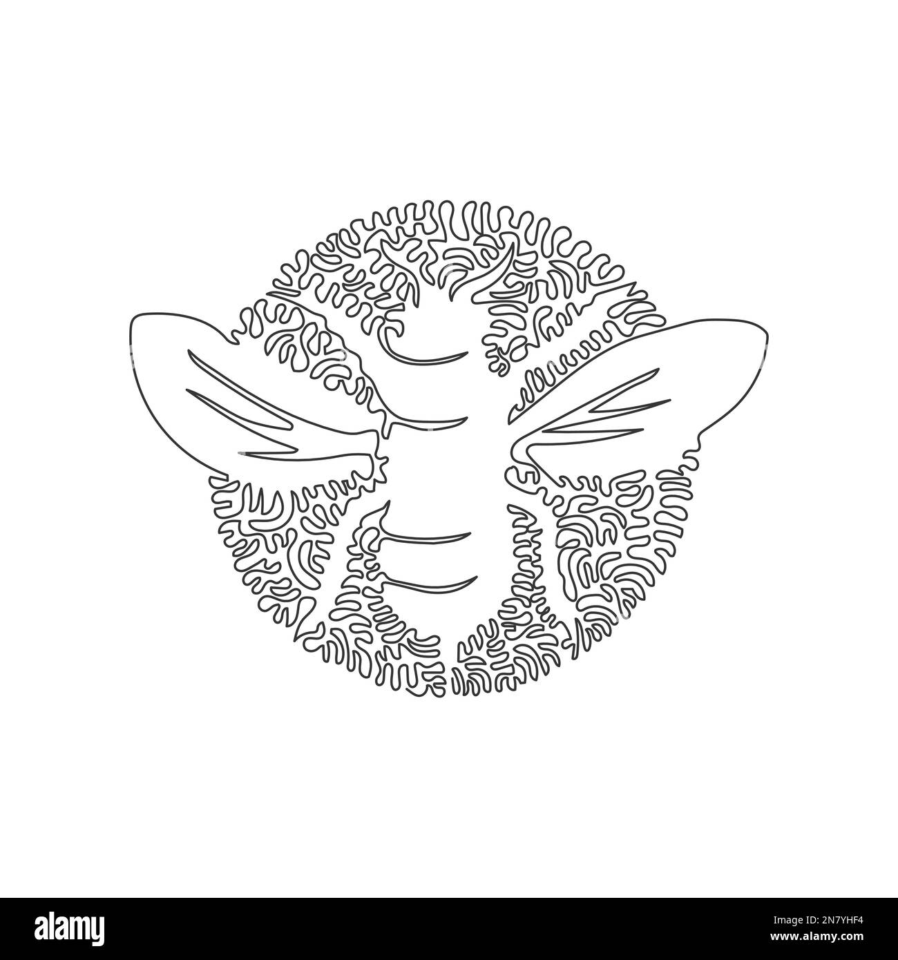 Single Swirl Continuous Line Drawing Of Cute Bee Abstract Art Continuous Line Drawing Graphic