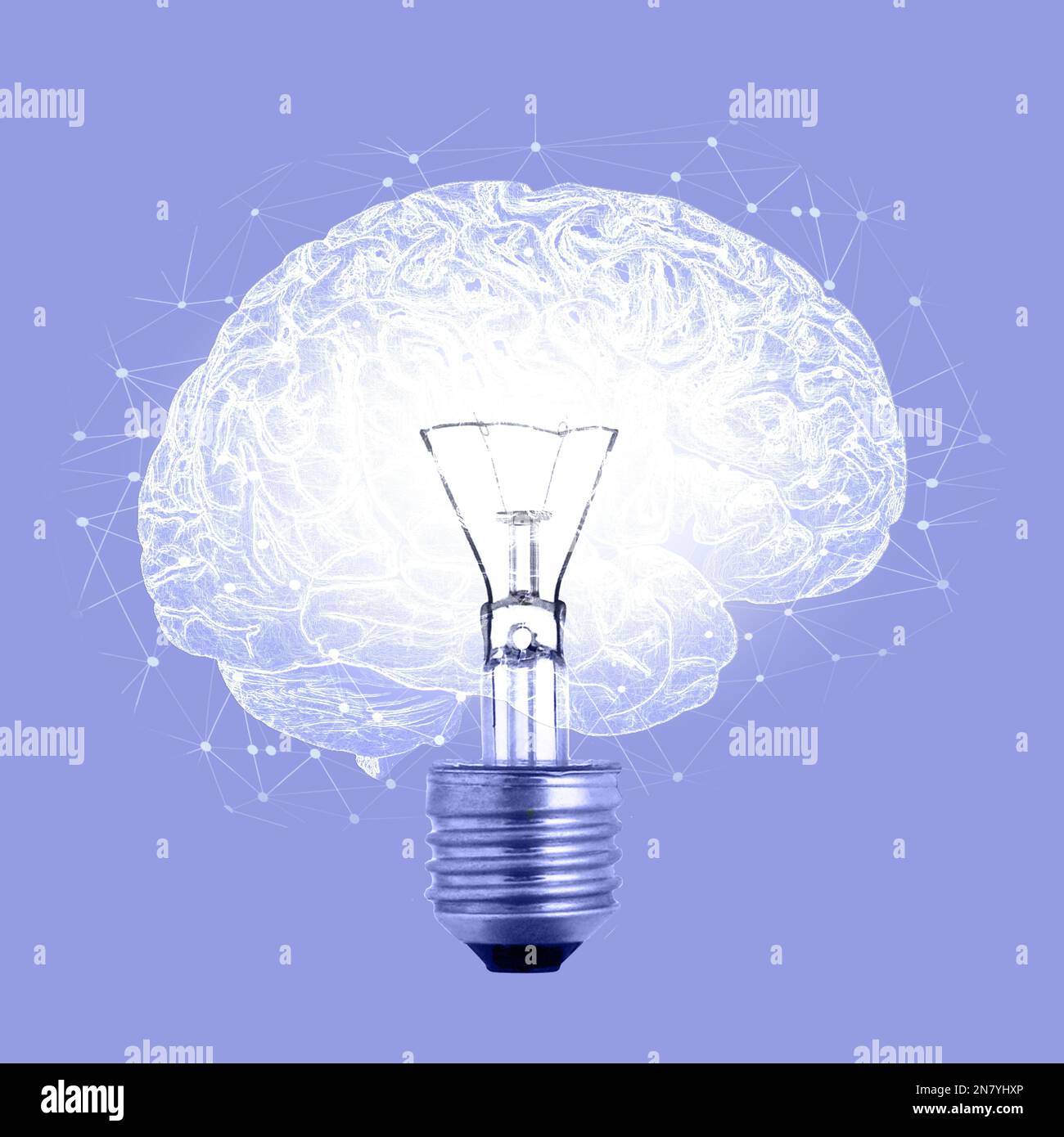 Lightbulb brain abstract, idea and thinking for creative innovation, strategy and solution with ...