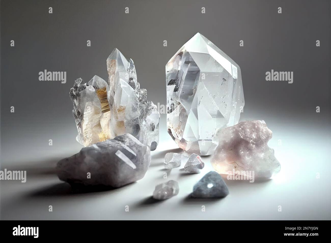 A composition of healing crystals, quartz and other minerals Stock ...