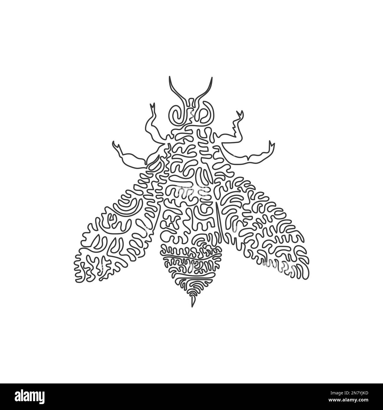 Single curly one line drawing of beautiful bee abstract art. Continuous ...