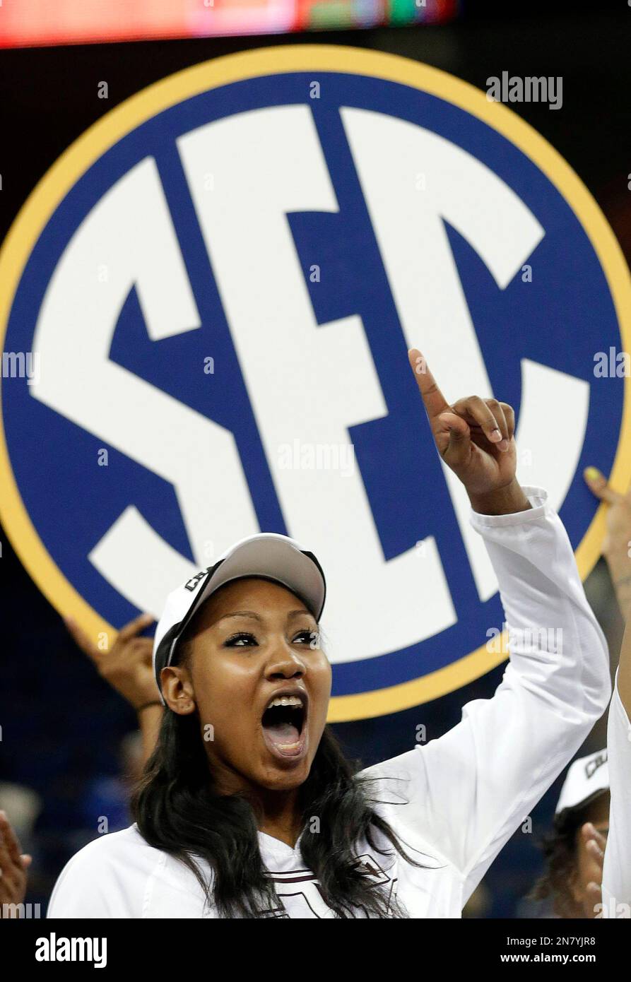 Texas A&M center Karla Gilbert (34) celebrates after defeating Kentucky ...