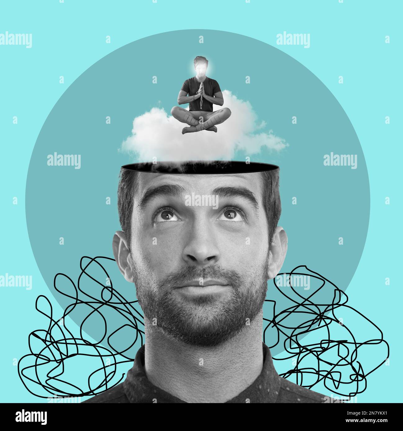 Thinking graphic, mind and man with psychology, mental health and ...