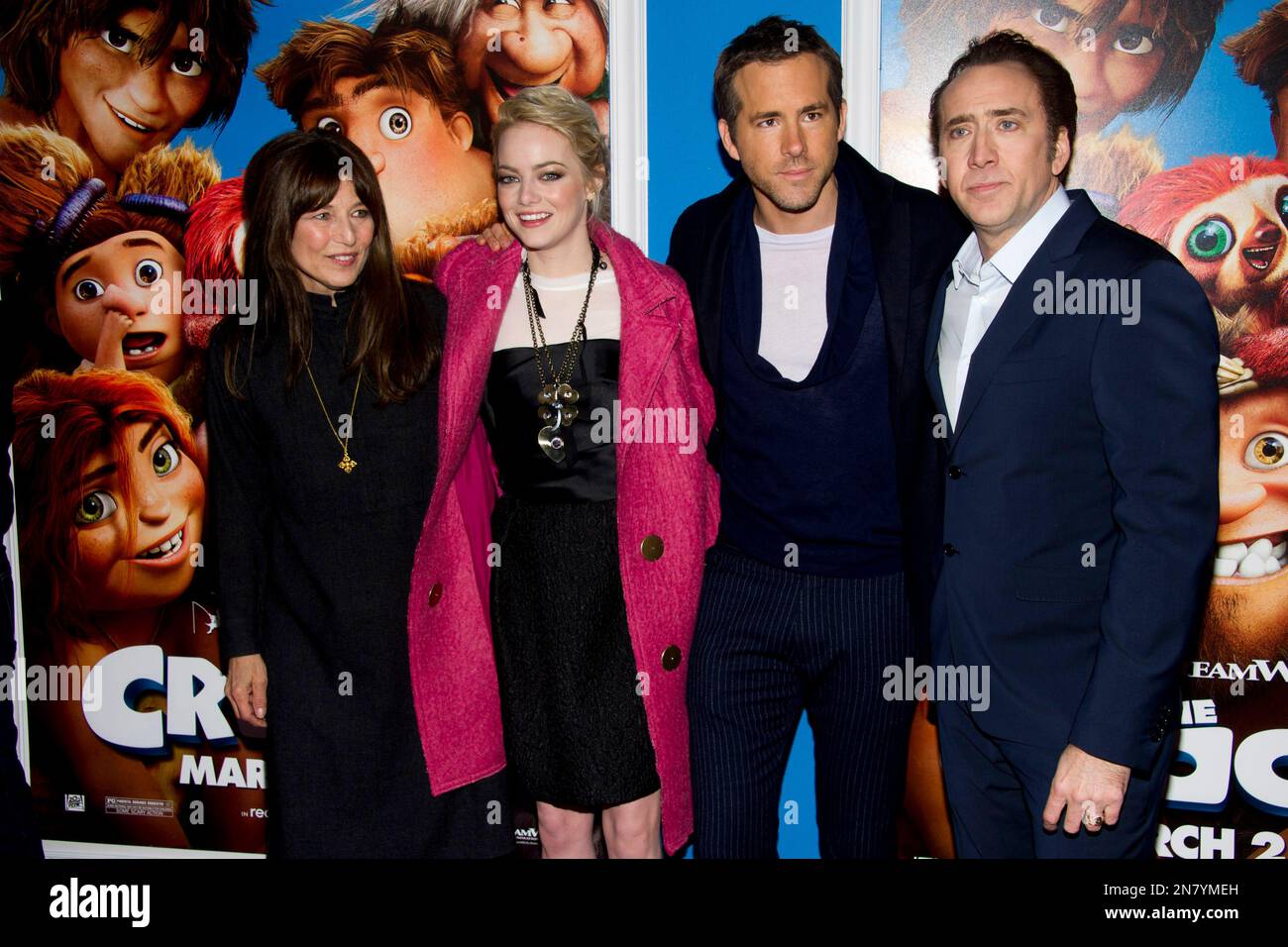 Catherine Keener, from left, Emma Stone, Ryan Reynolds and Nicolas Cage ...