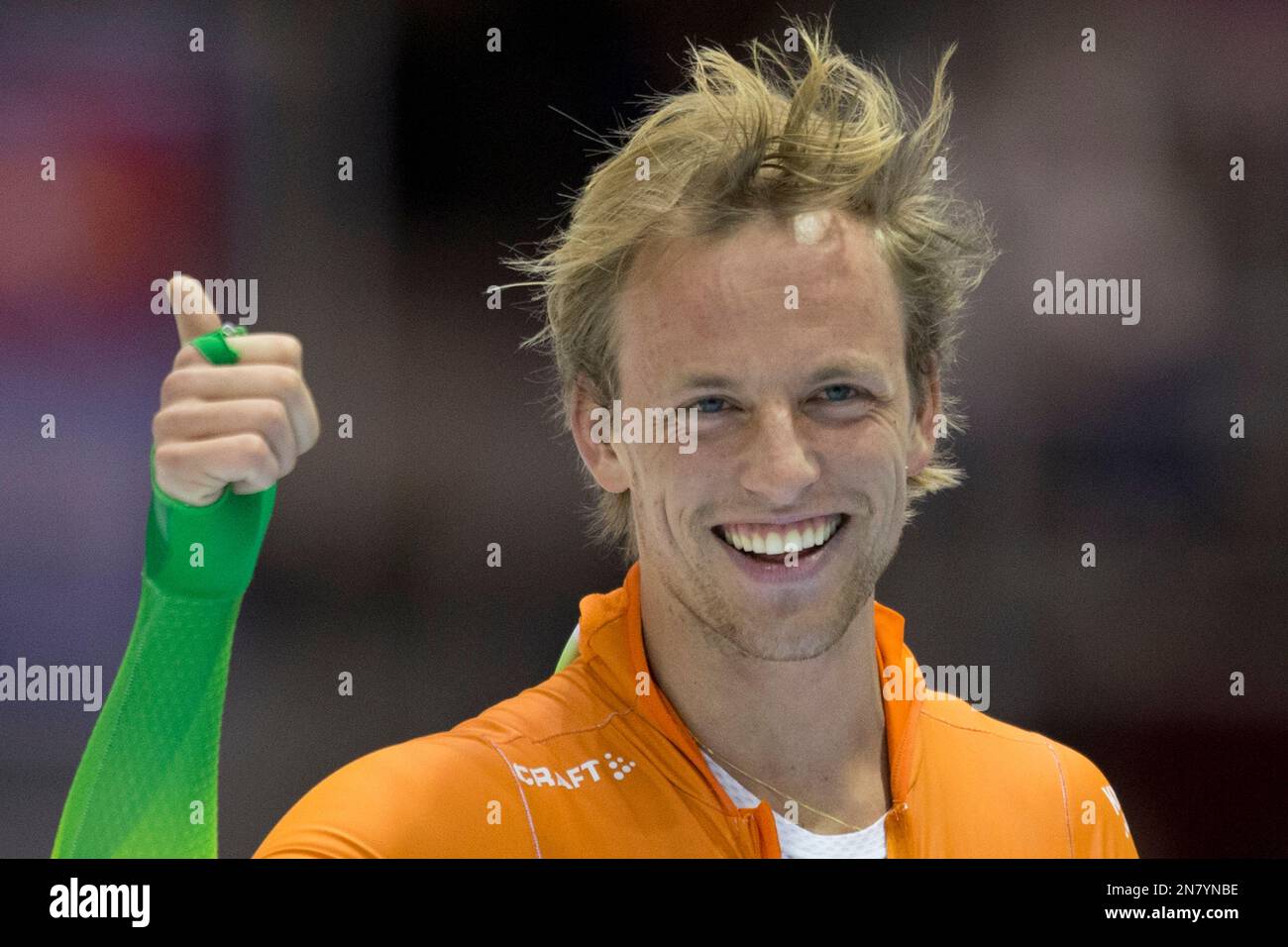 Michel Mulder of The Netherlands gives a thumbs up after the second of ...