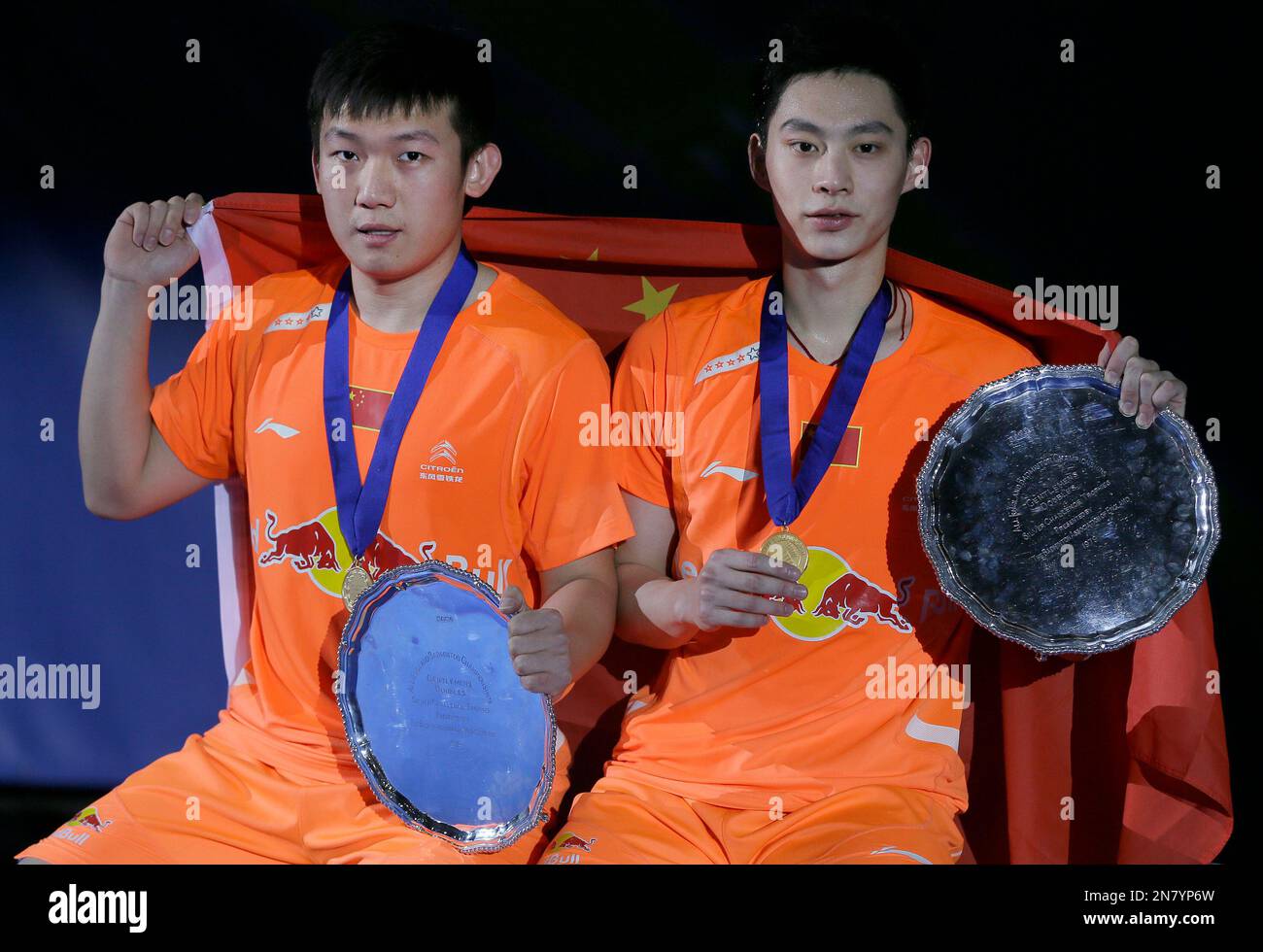 Liu Xiaolong, right, and playing partner Qiu Zhan of China, celebrate ...