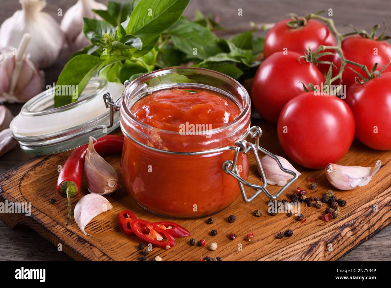 Traditional classic tomato sauce with spices and herbs. Fragrant ...