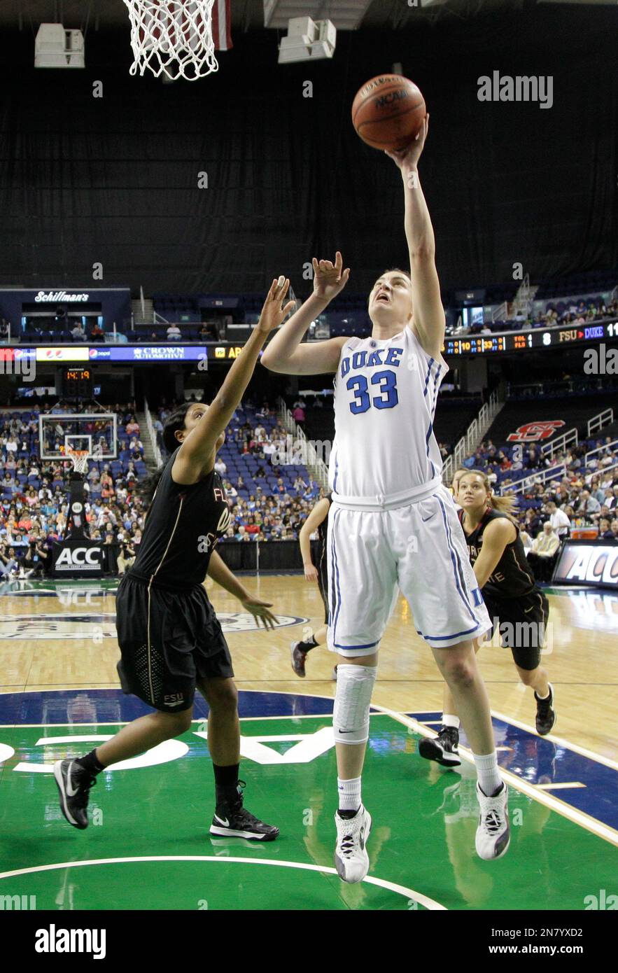 Duke's Haley Peters (33) shoots over Florida State's Chasity Clayton ...