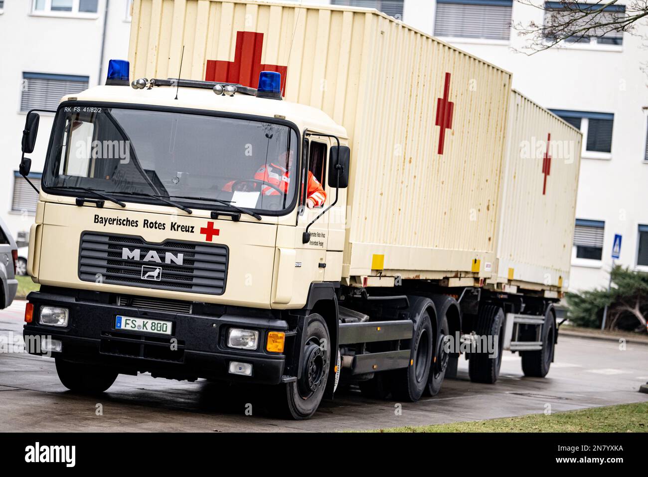 11 February 2023, Brandenburg, Schönefeld: A German Red Cross (DRK ...
