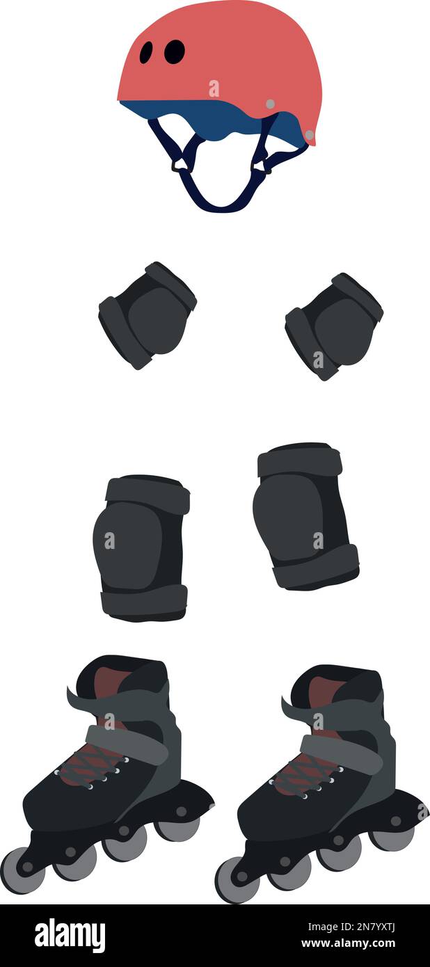 roller skates with protection and helmet on white Stock Vector Image ...