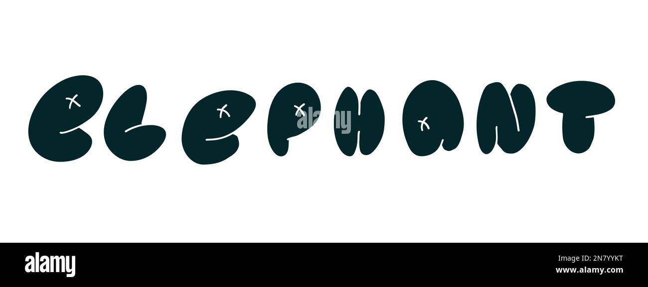Elephants text lettering. Vector illustration in cartoon flat style ...