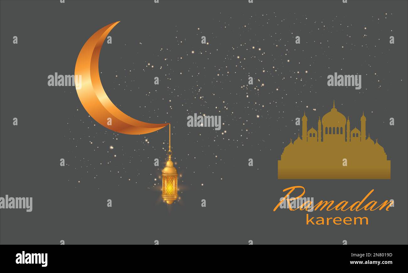 Ramadan greeting card.Crescent Islamic with mosque for Ramadan Kareem ...