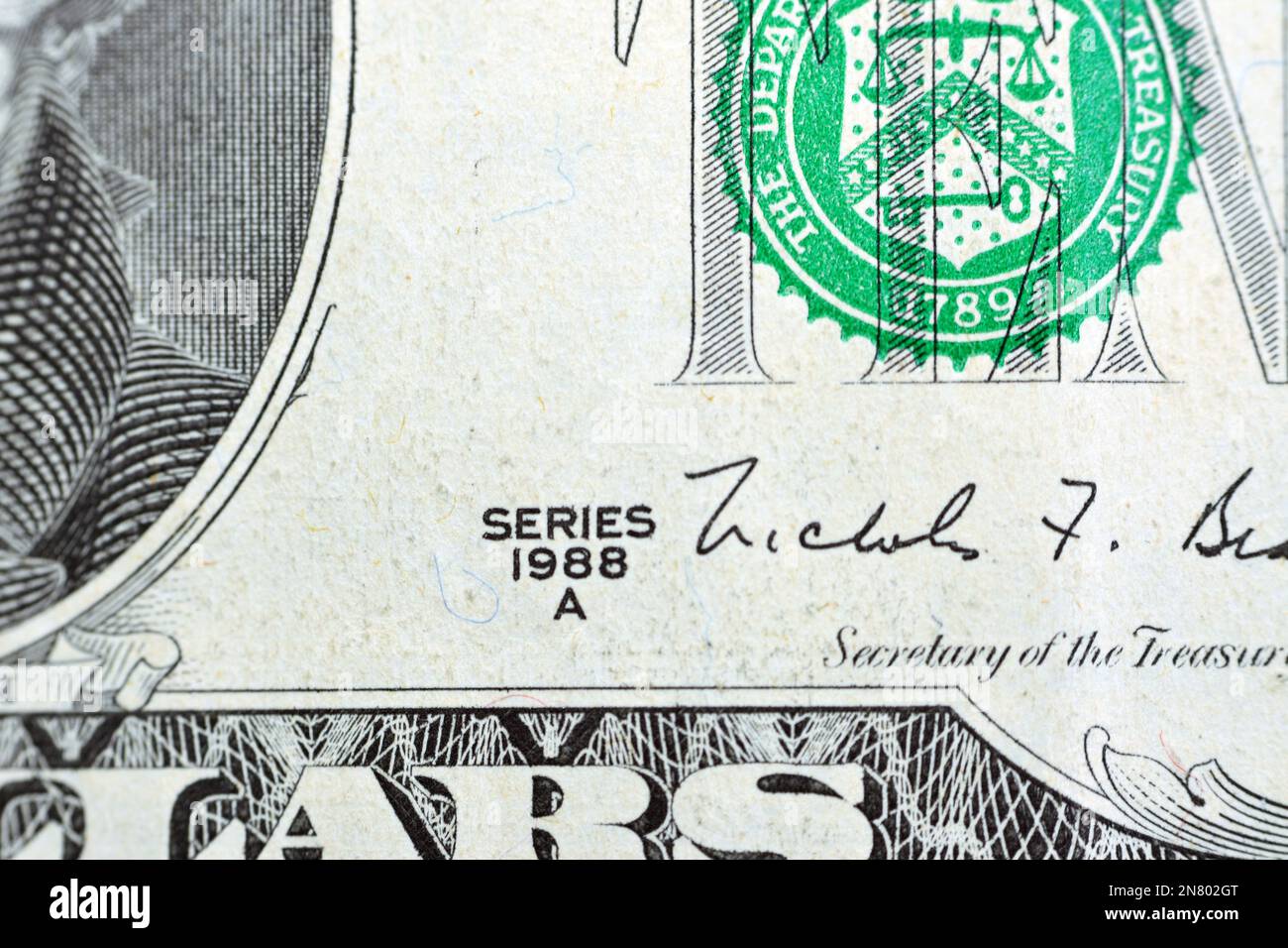 A close up view of an old 10 $ ten American dollars bill banknote ...