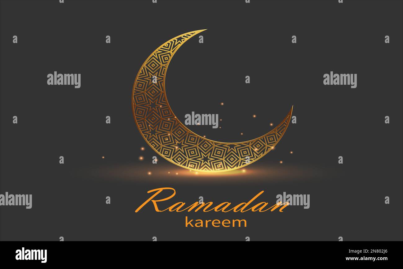 Ramadan greeting card.Crescent Islamic with mosque for Ramadan Kareem ...