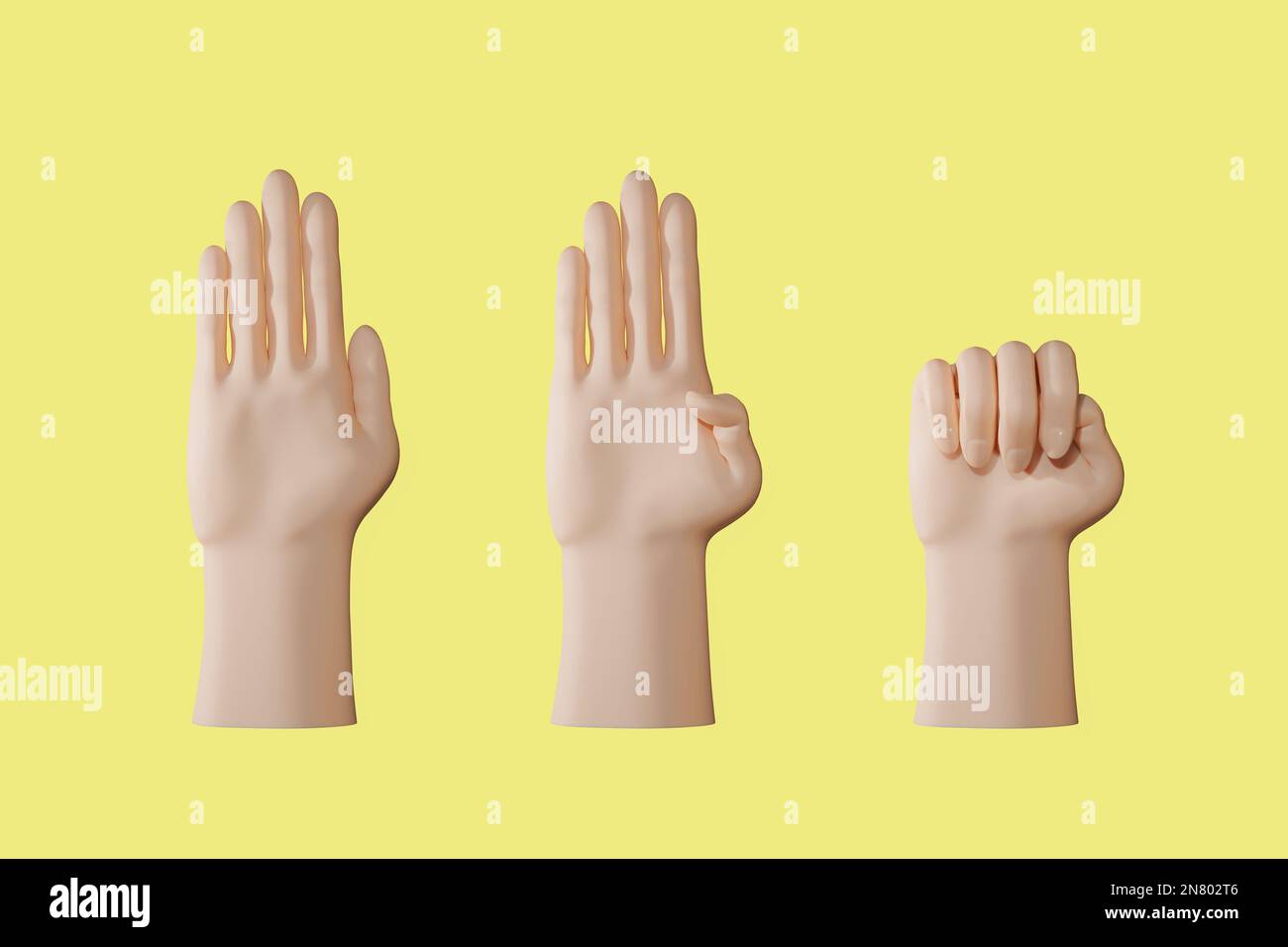 3D rendering of hand signal for help isolated on yellow background ...