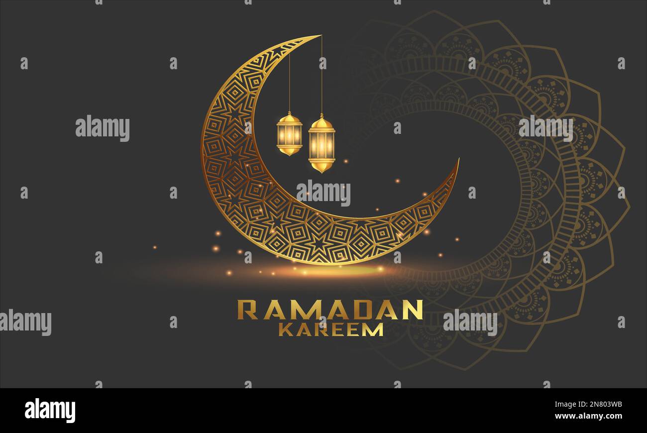 Ramadan greeting card.Crescent Islamic with mosque for Ramadan Kareem ...