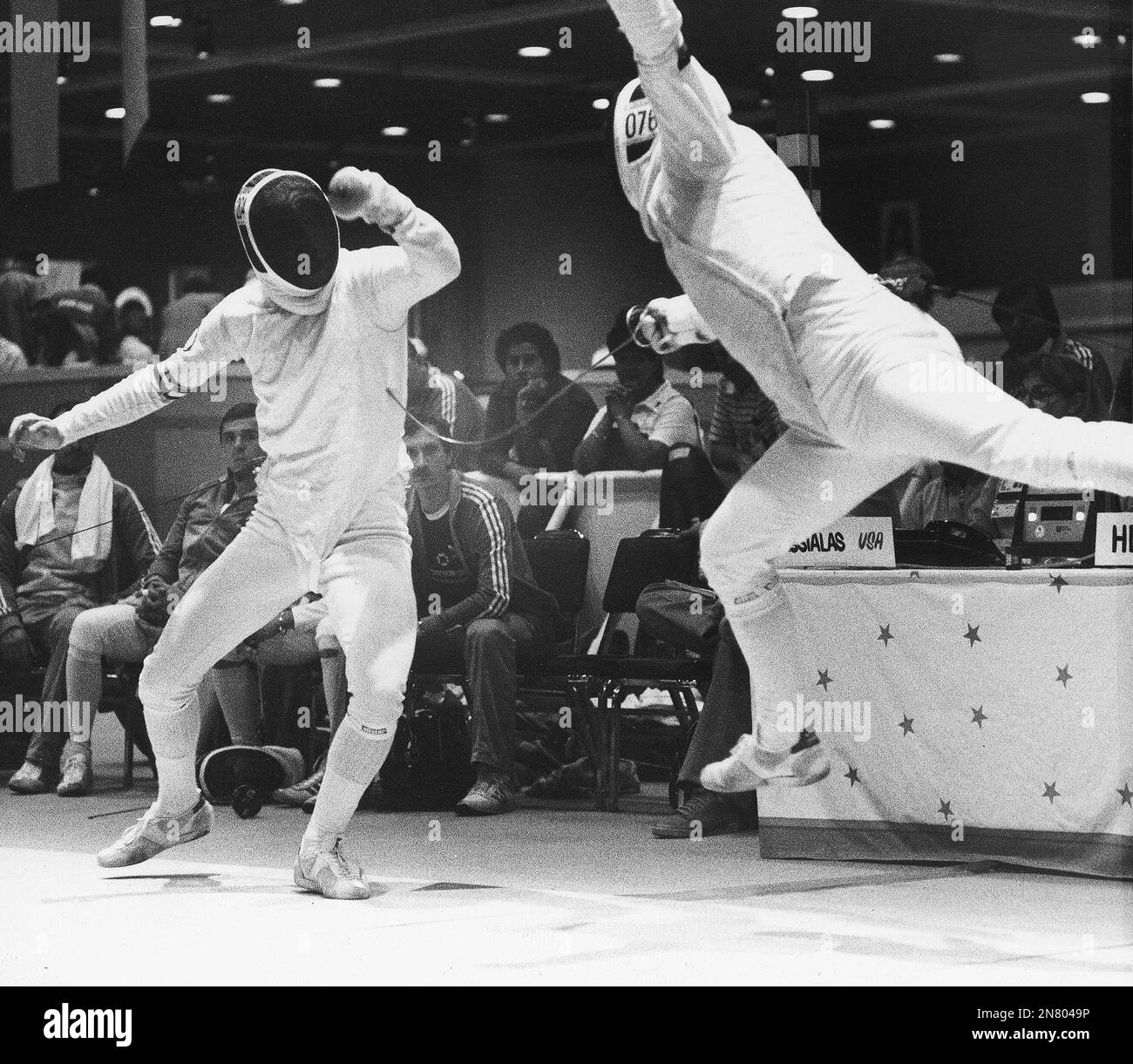 U.S.A.'s Gregory Massialas, left, and West Germany's Harald Hein engage ...