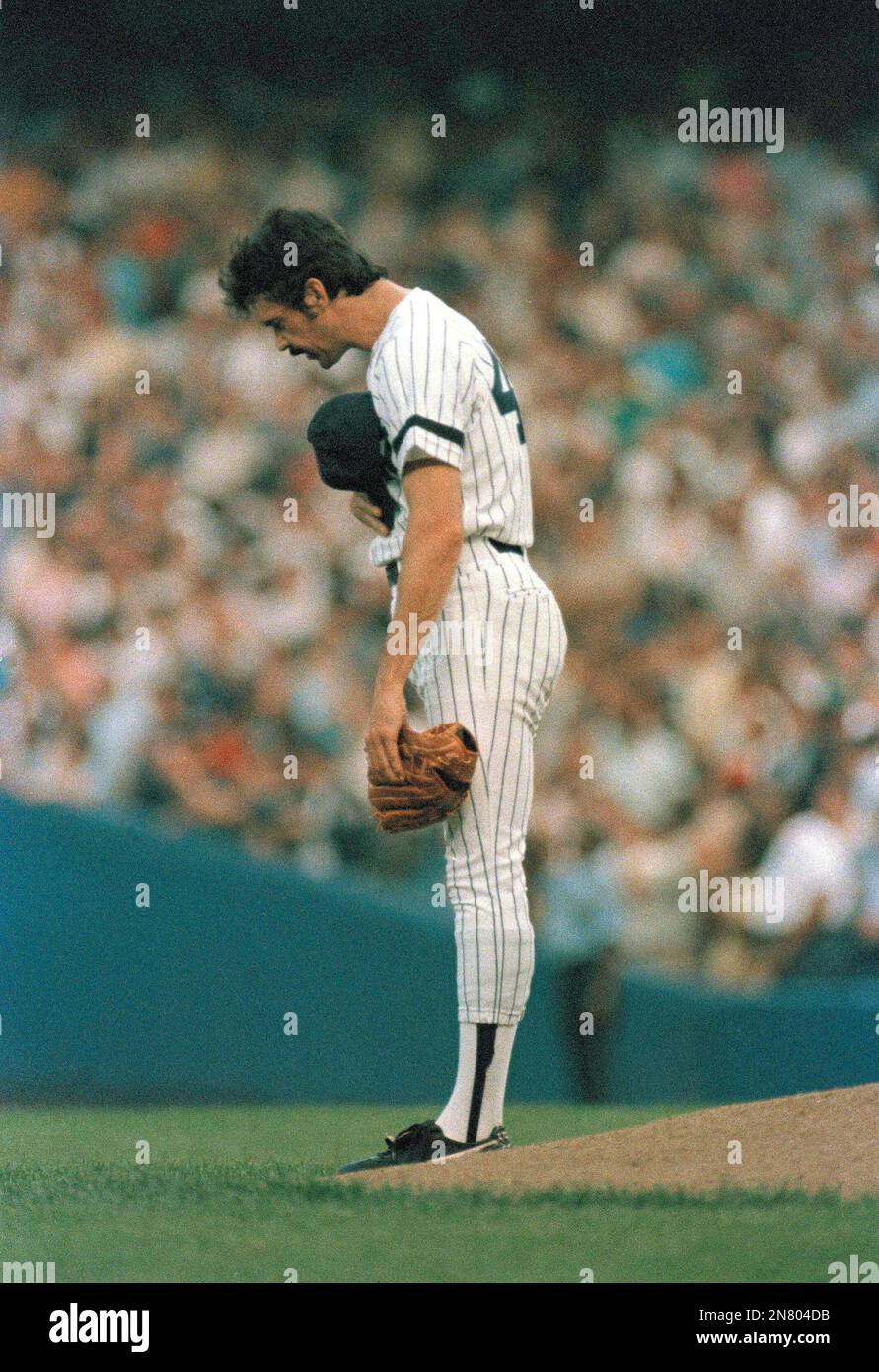 New York Yankees pitcher Ron Guidry during the National Anthem during ...