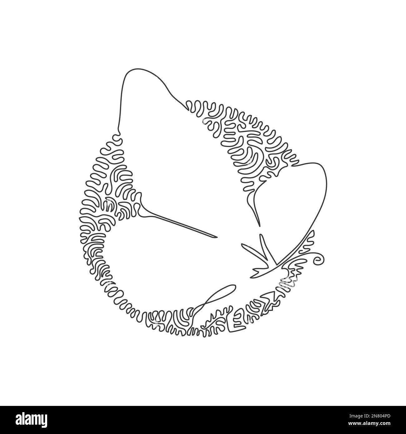 Continuous One Curve Line Drawing Of Funny Butterfly Abstract Art In Circle Single Line