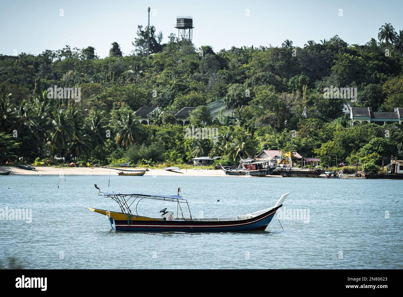 An aerial view of fishing boat in lake Stock Photo - Alamy