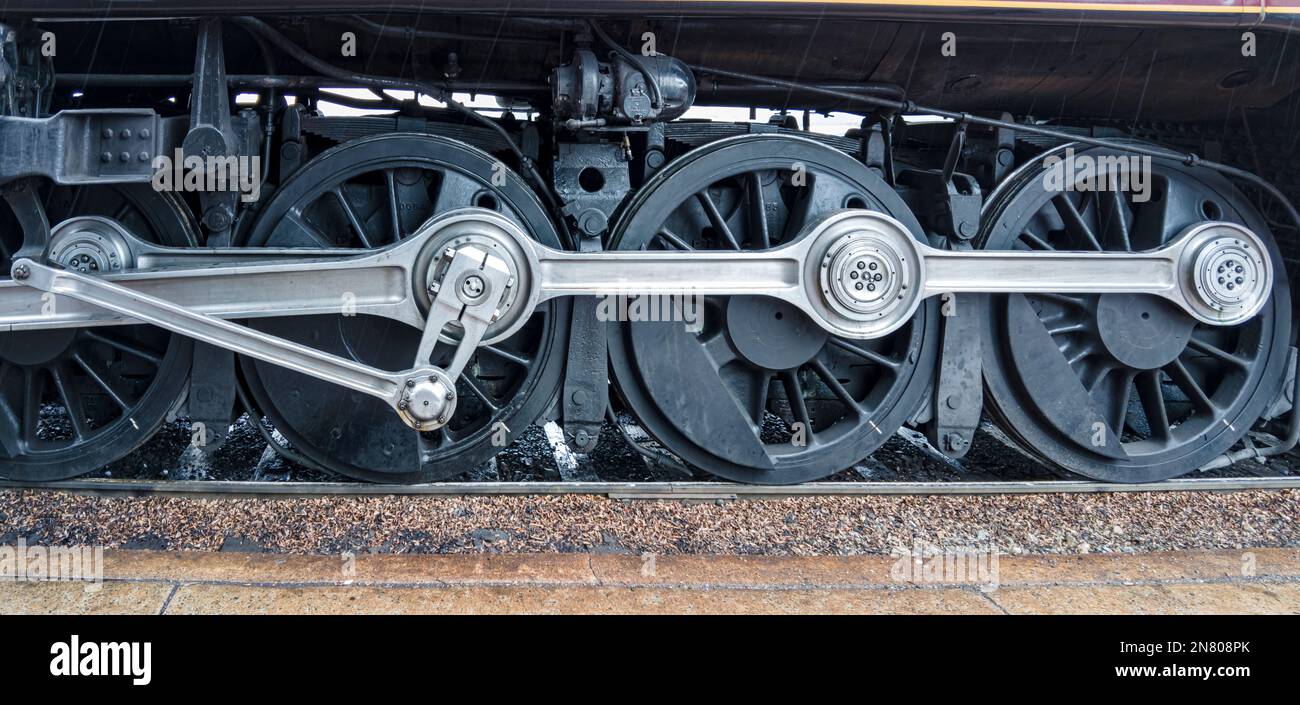 Close Up View of a Steam Train's Running Drive Wheels of an Old ...