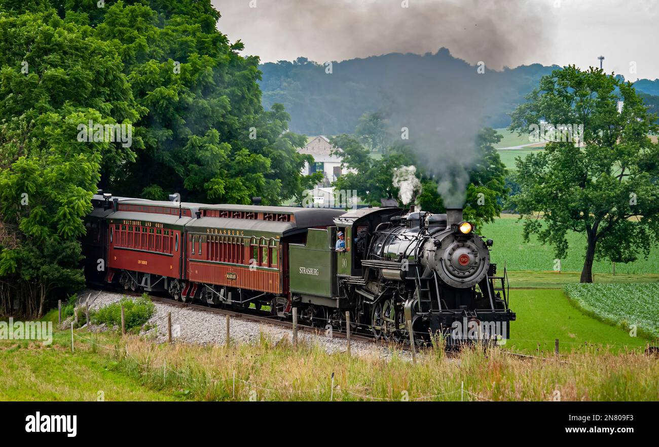 Ronks, Pennsylvania, June 18, 2021 - View of a Restored Steam Passenger ...