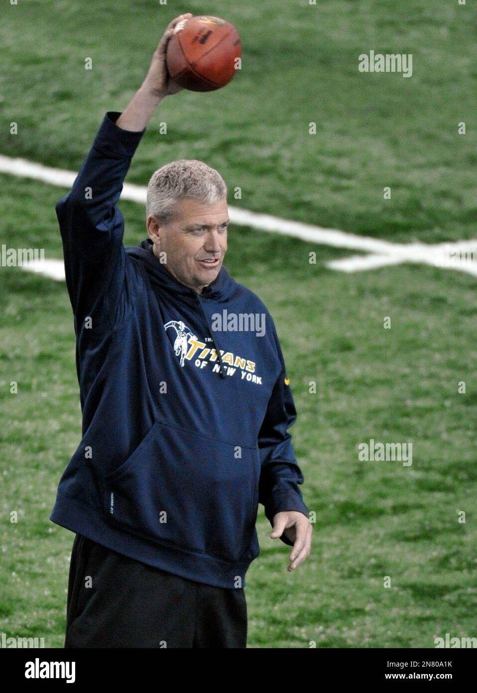 New York Jets head football coach Rex Ryan warms up during Clemson Pro ...