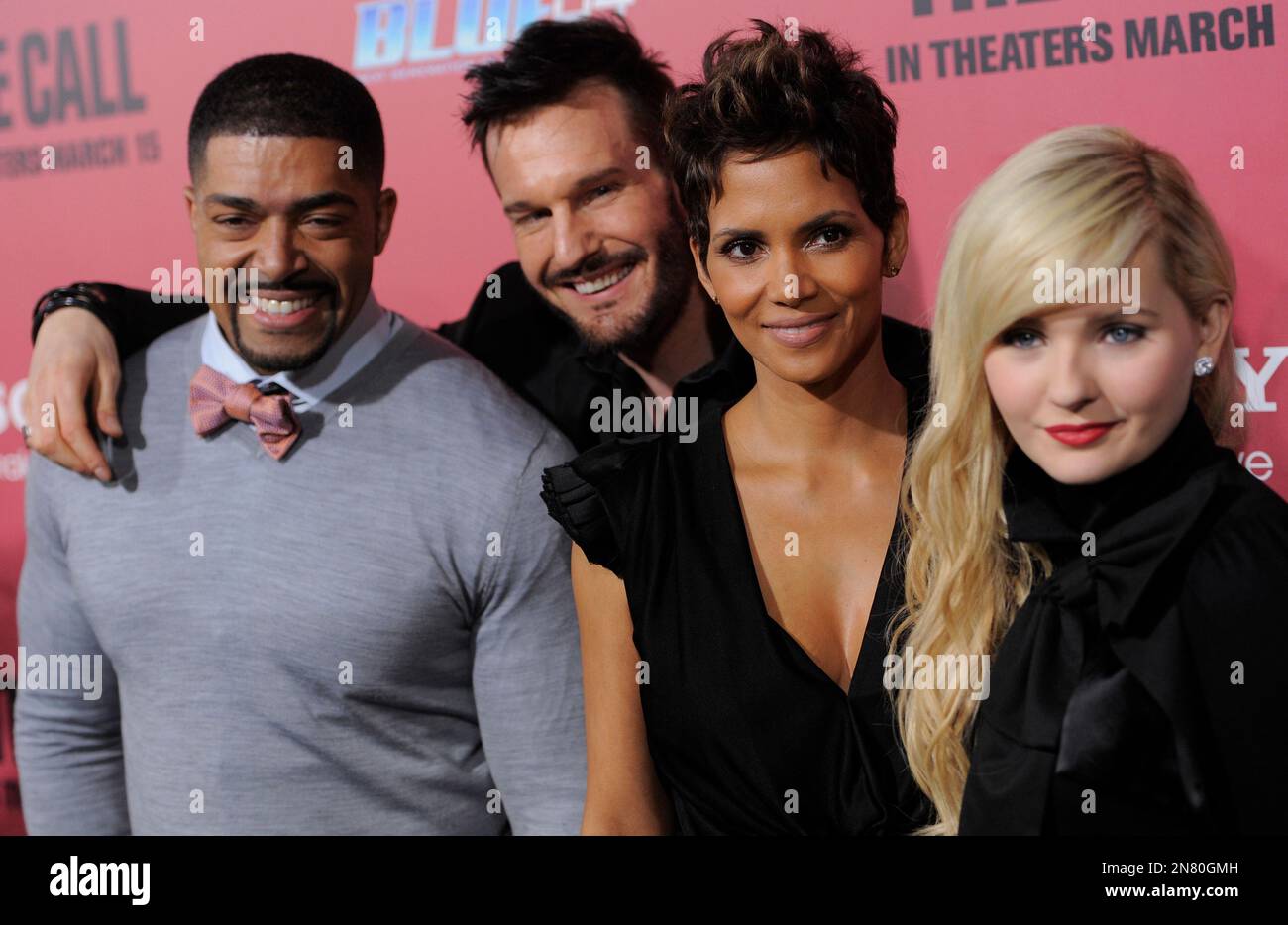 From left, "The Call" cast members David Otunga, Michael Eklund, Halle ...