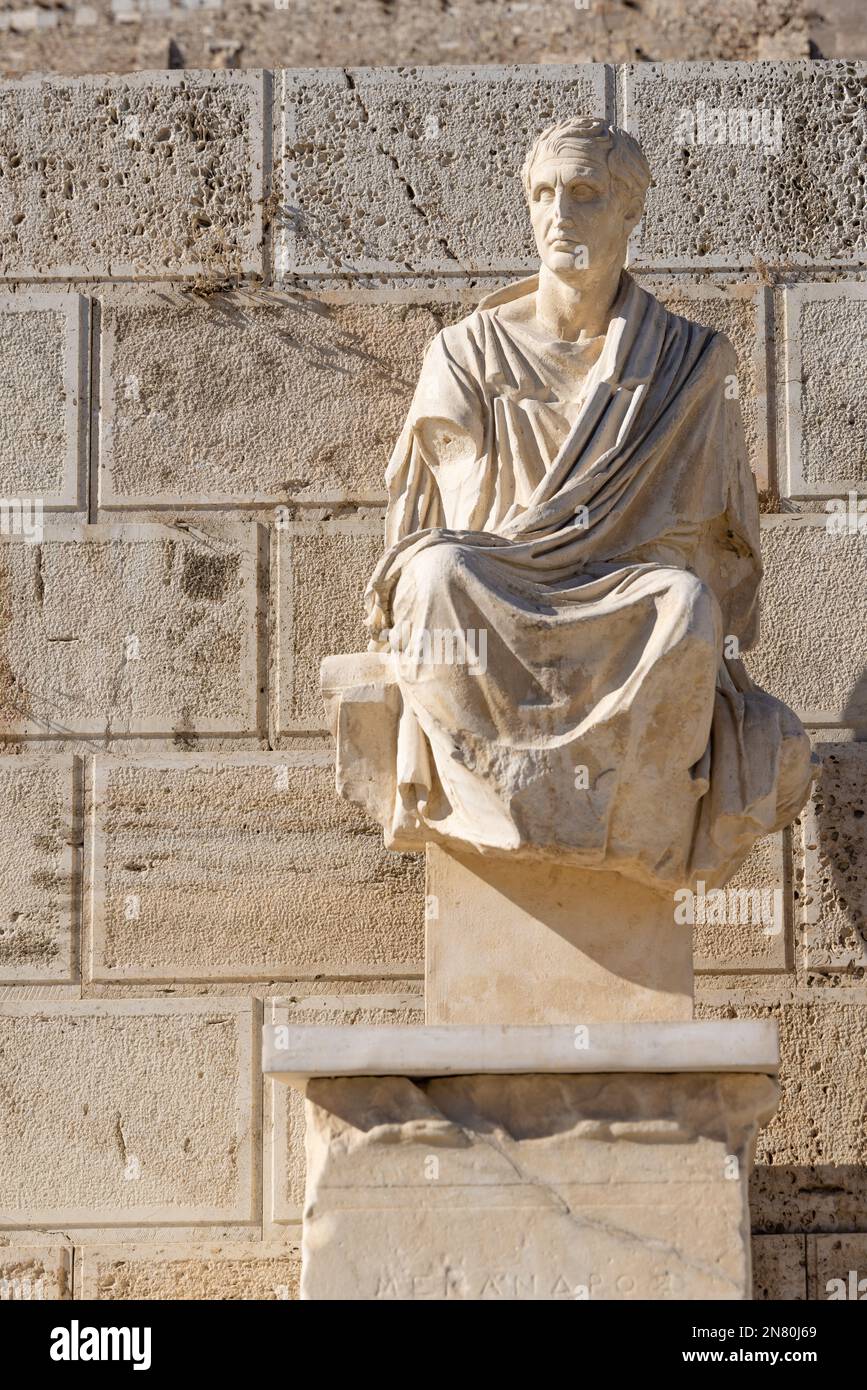 Athens, Greece: September 24, 2021: Antique statue of Menander, the ...