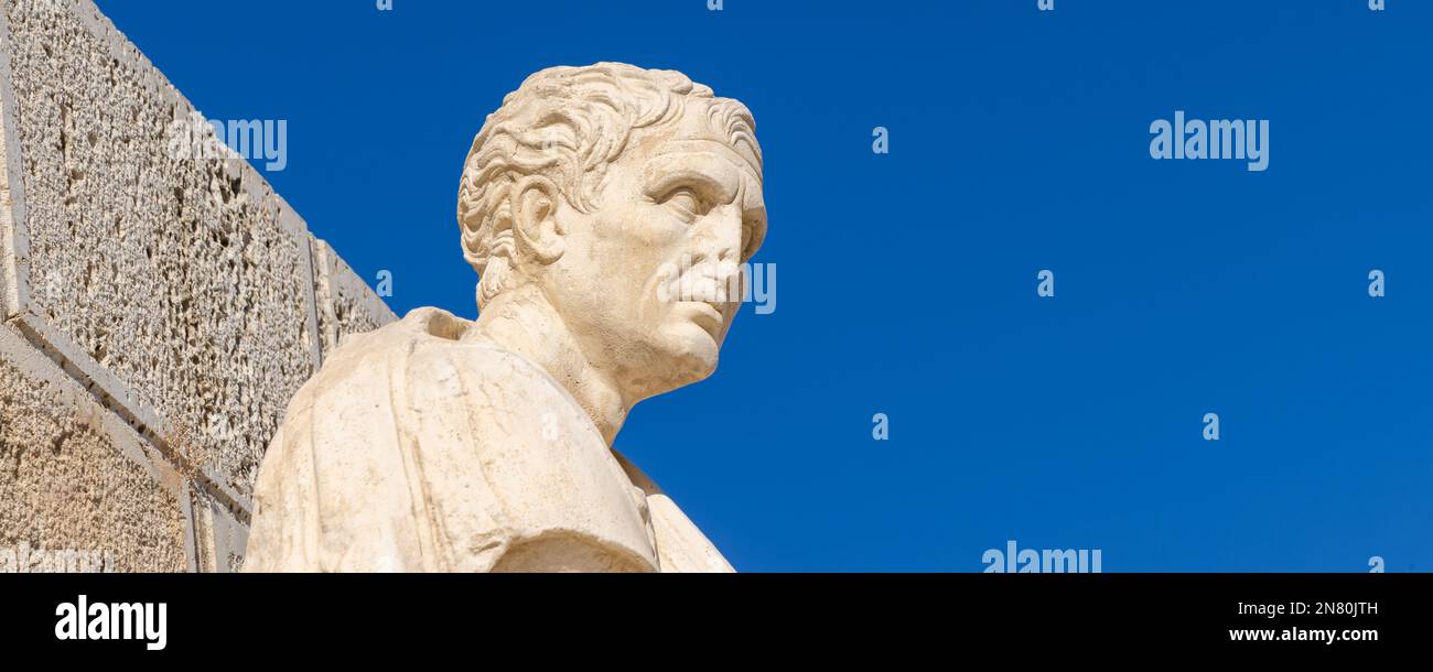 Athens, Greece: September 24, 2021: Antique statue of Menander, the ...