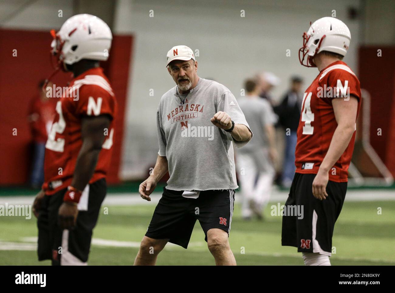 Nebraska offensive line coach Barney Cotton on the first day of NCAA ...