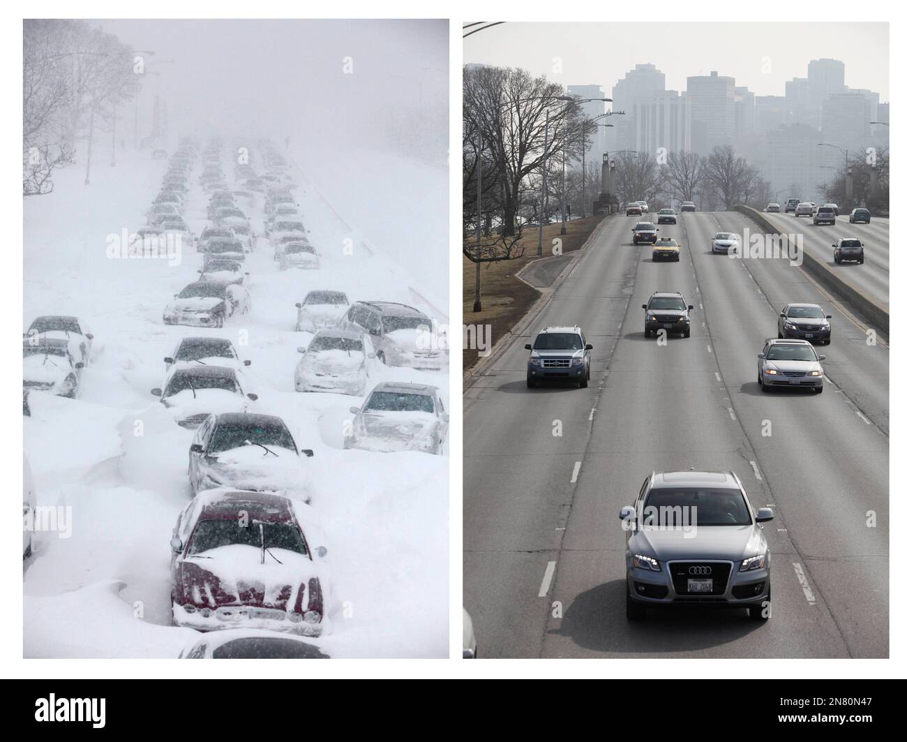FILE - This composite of file images shows traffic stranded on Chicago ...